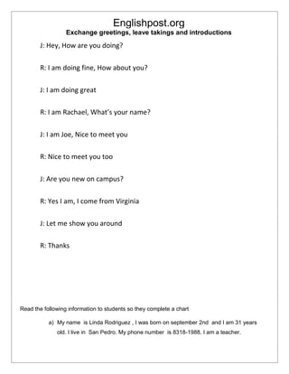 Greeting, Introduction and Leave - Takings (Englishpost.org) | PDF