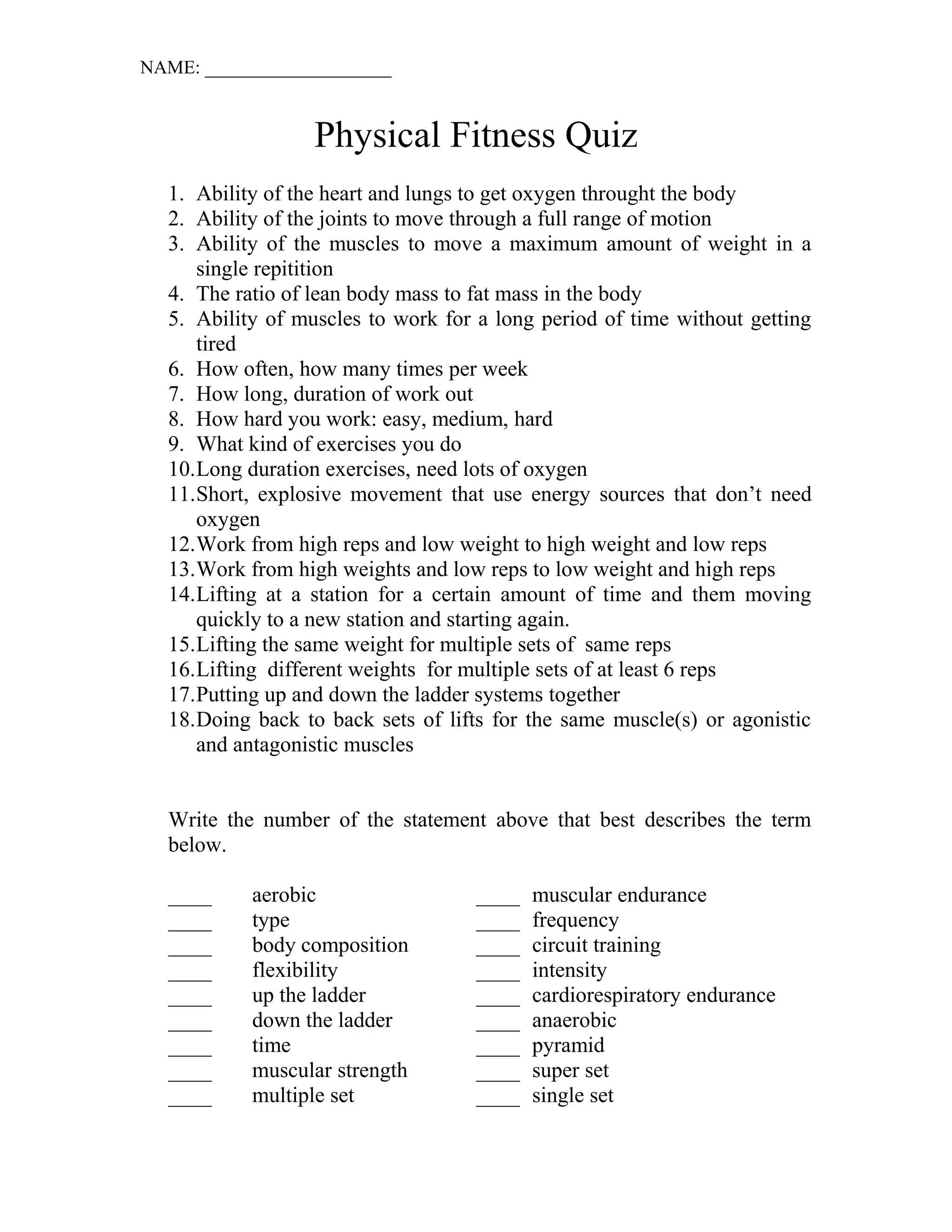 7th grade-physical-fitness-quiz | DOC