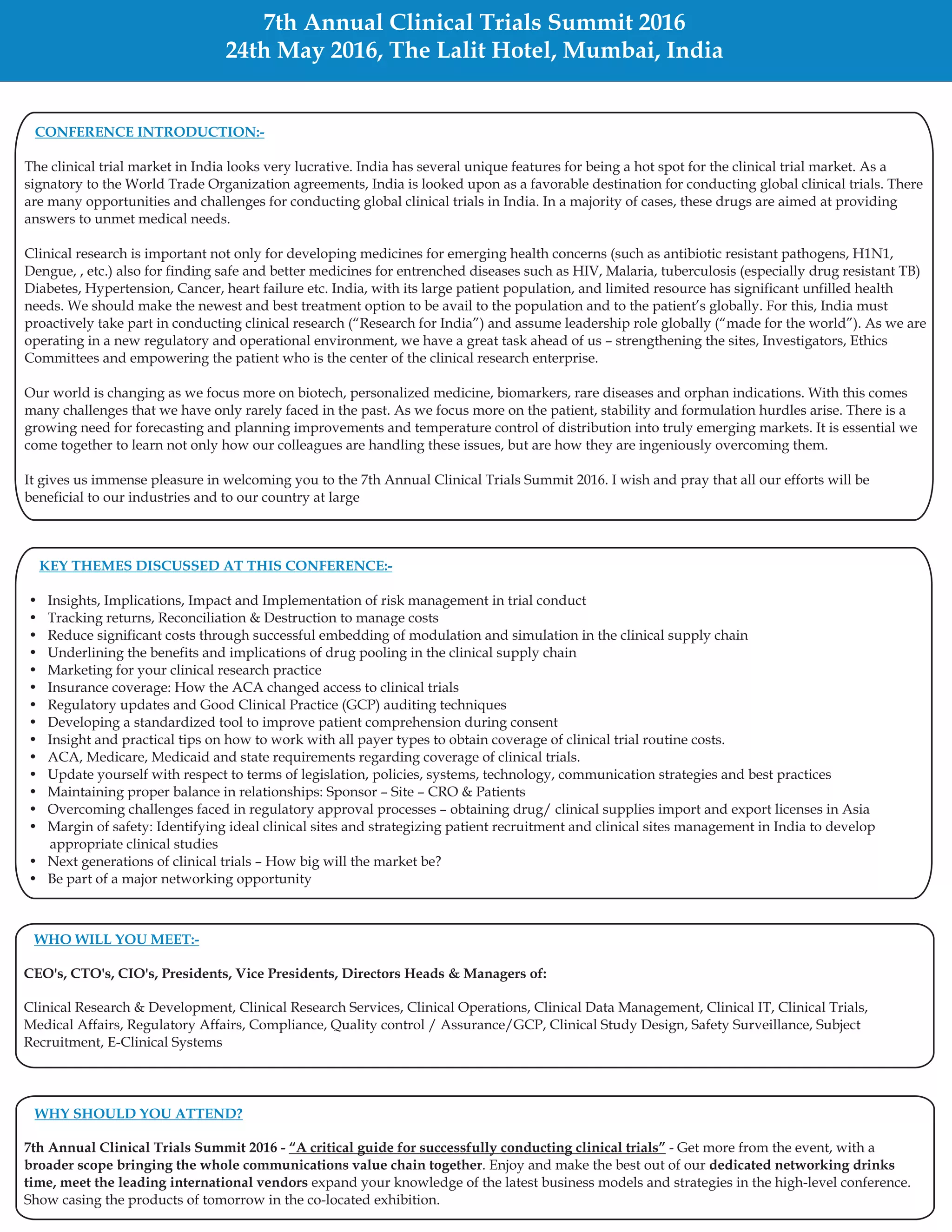 7th annual clinical trials summit 2016 | PDF