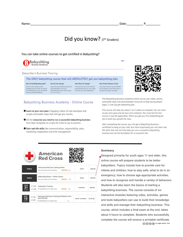 Info: A Course in Babysitting | PDF