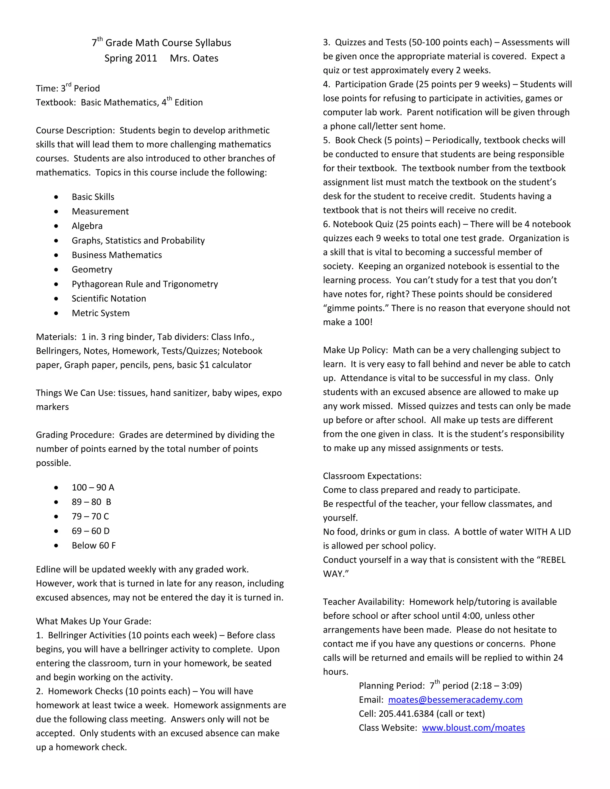 7th Grade Math Course Syllabus | PDF