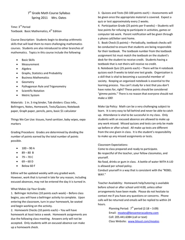 7th Grade Math Course Syllabus | PDF