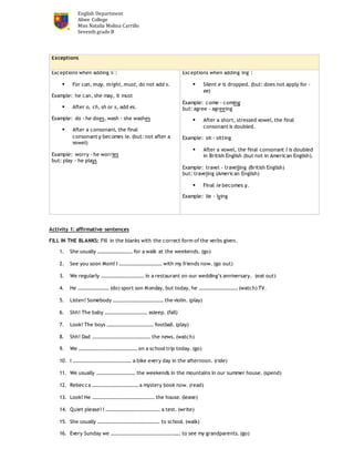 7th grade present simple progressive progressive | DOCX | Education