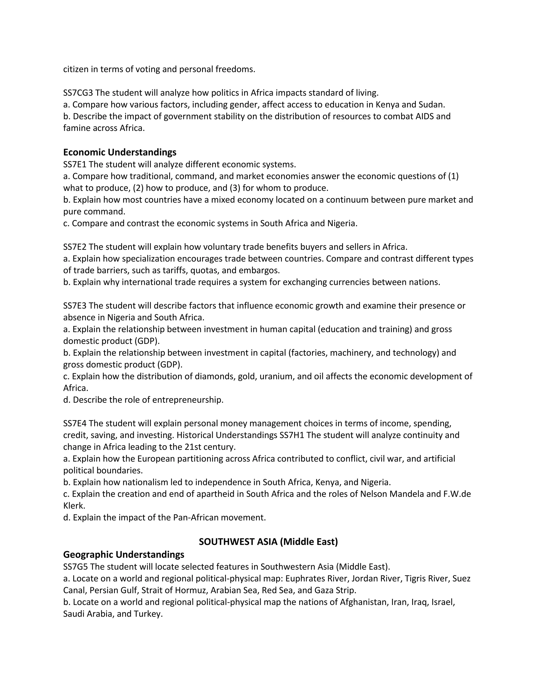 7th Grade Social Studies Georgia Performance Standards | DOCX