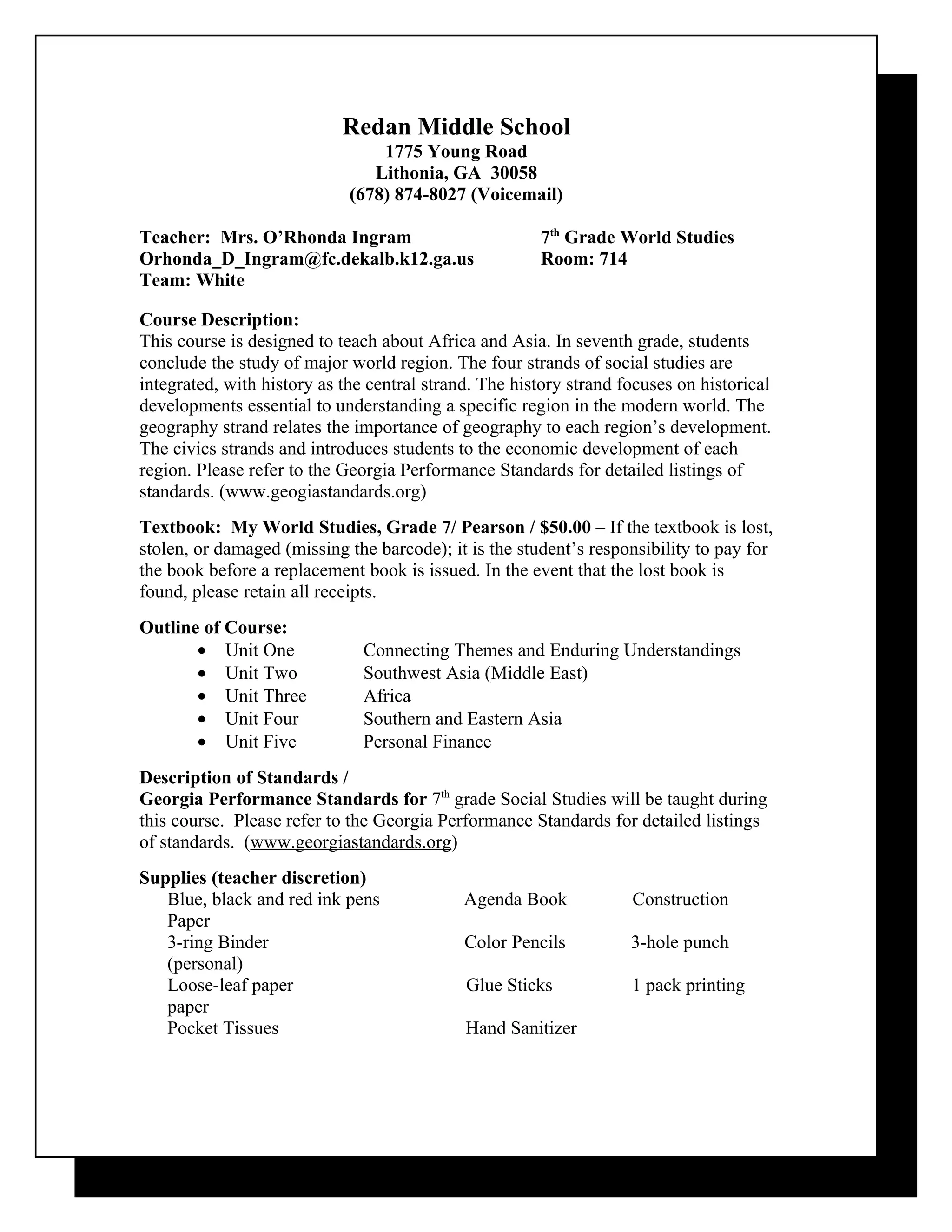 7th Grade Syllabus 2011-12 | PDF