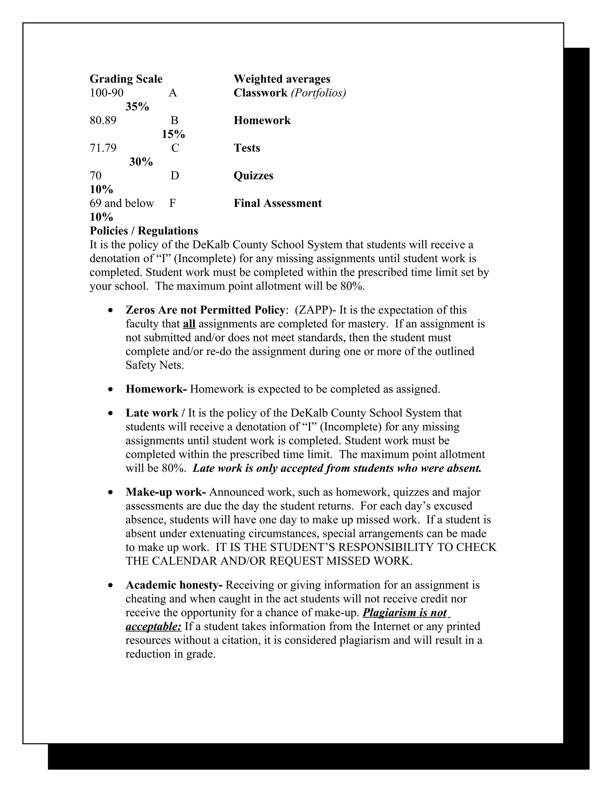 7th Grade Syllabus 2011-12 | PDF