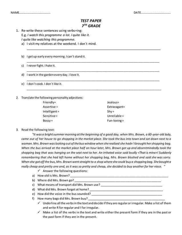 7th grade test | PDF