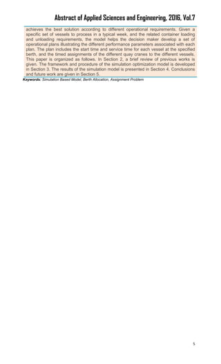 A Simulation Based Model For The Berth Allocation And Quay Crane 