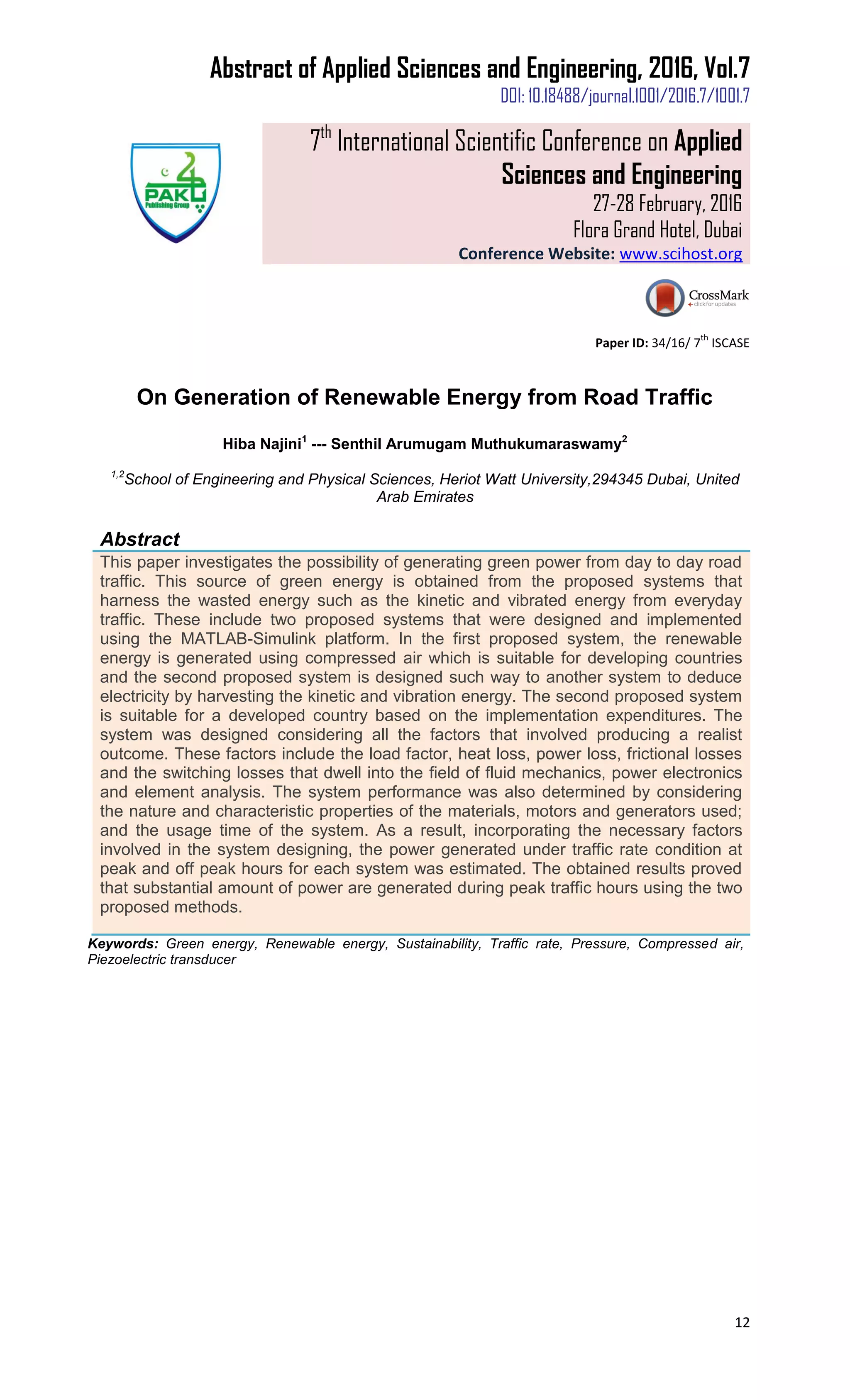 On Generation of Renewable Energy from Road Traffic | PDF | Green ...