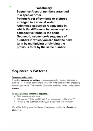 7th patterns and sequences | PDF