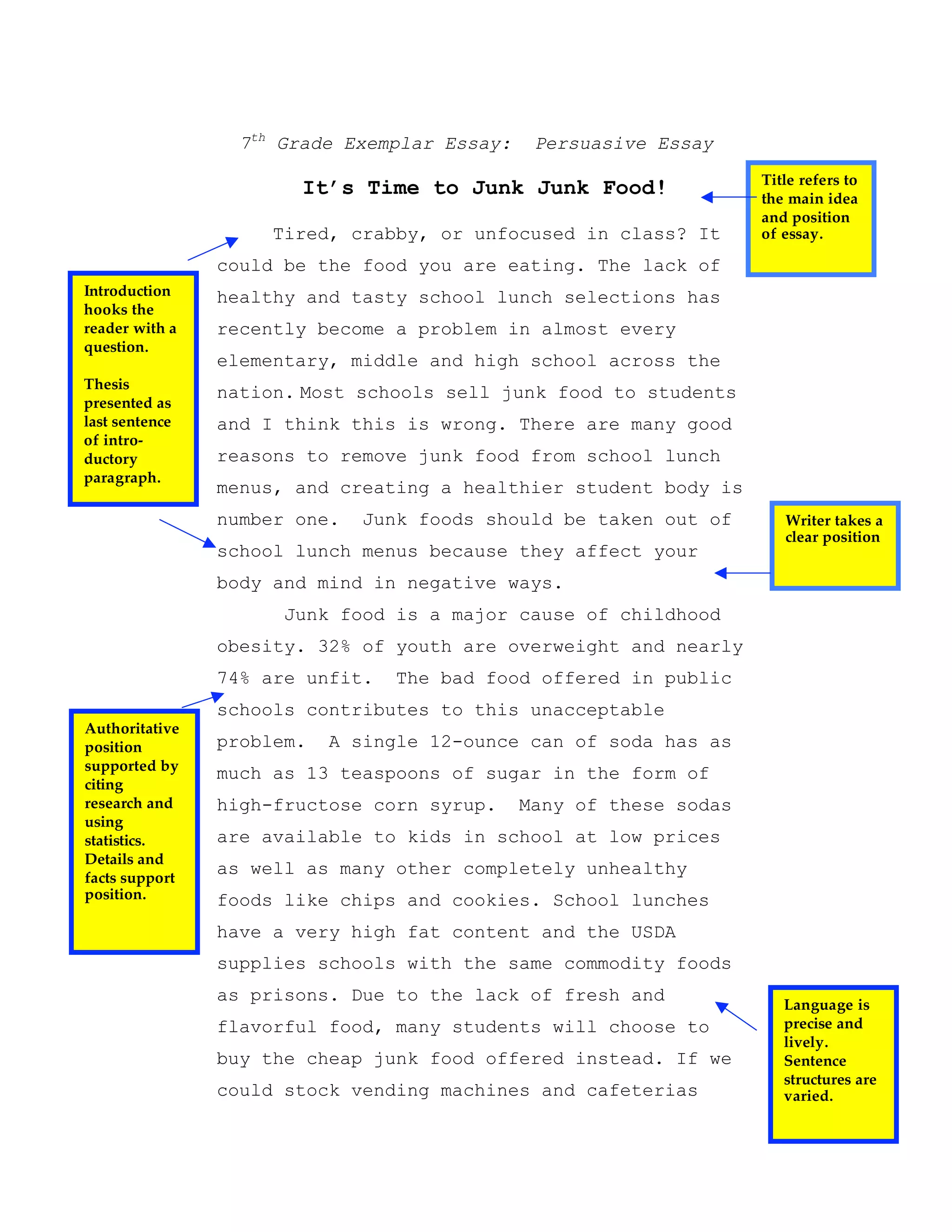 7th persuasive essay junk food | PDF