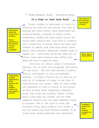 7th persuasive essay junk food | PDF