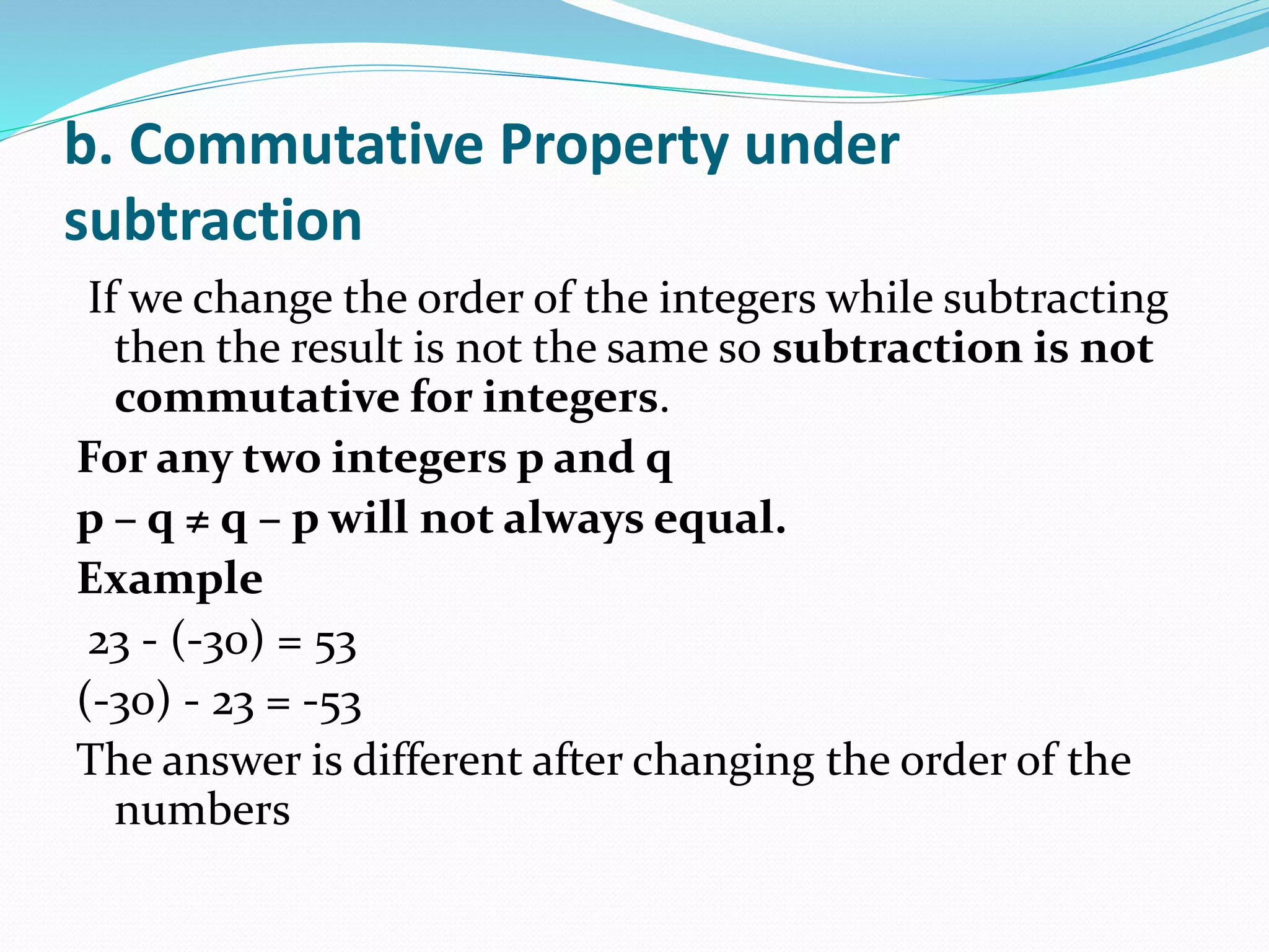 properties of addition and subtraction of integers | PPTX