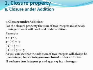 properties of addition and subtraction of integers | PPT