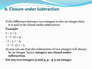 properties of addition and subtraction of integers | PPTX