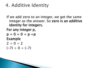 properties of addition and subtraction of integers | PPTX | Science