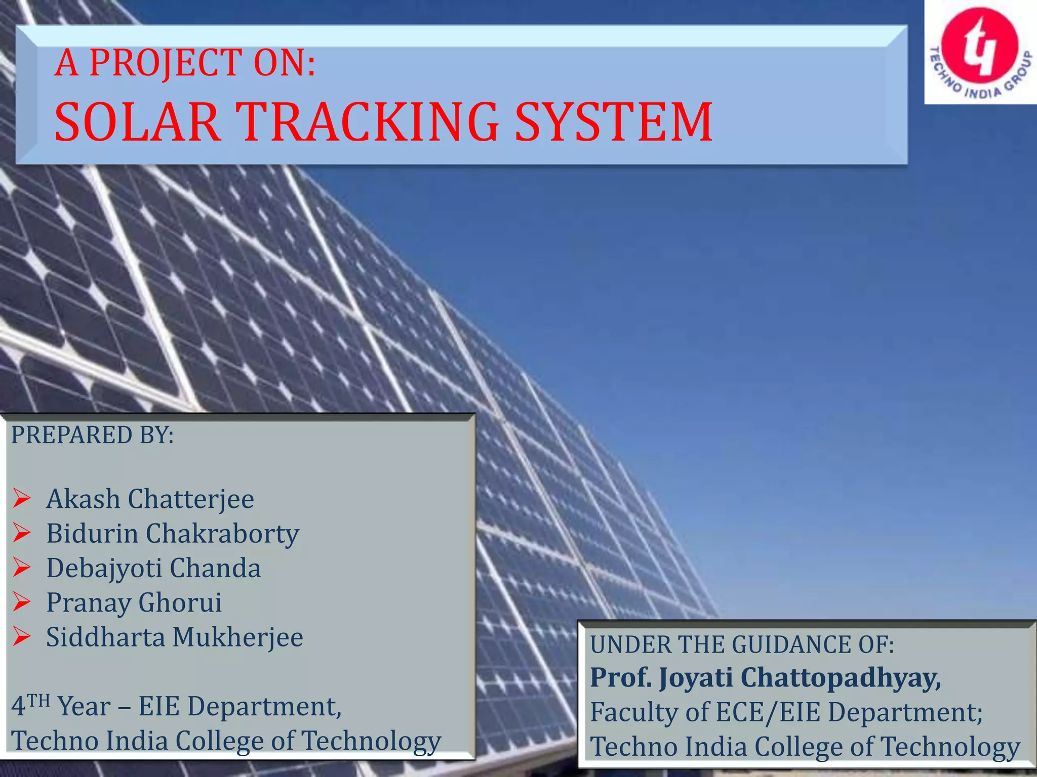 7th sem final presentation solar tracking system | PPTX