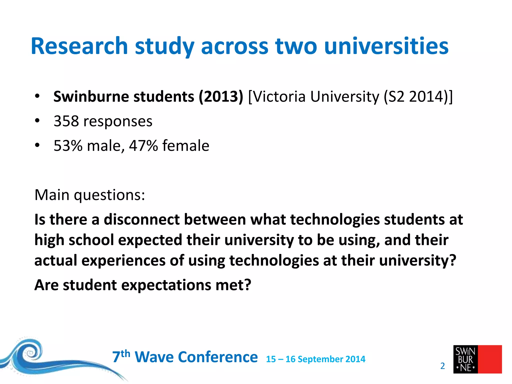 Swinburne Student Survey on Educational Technology Expectations | PPT