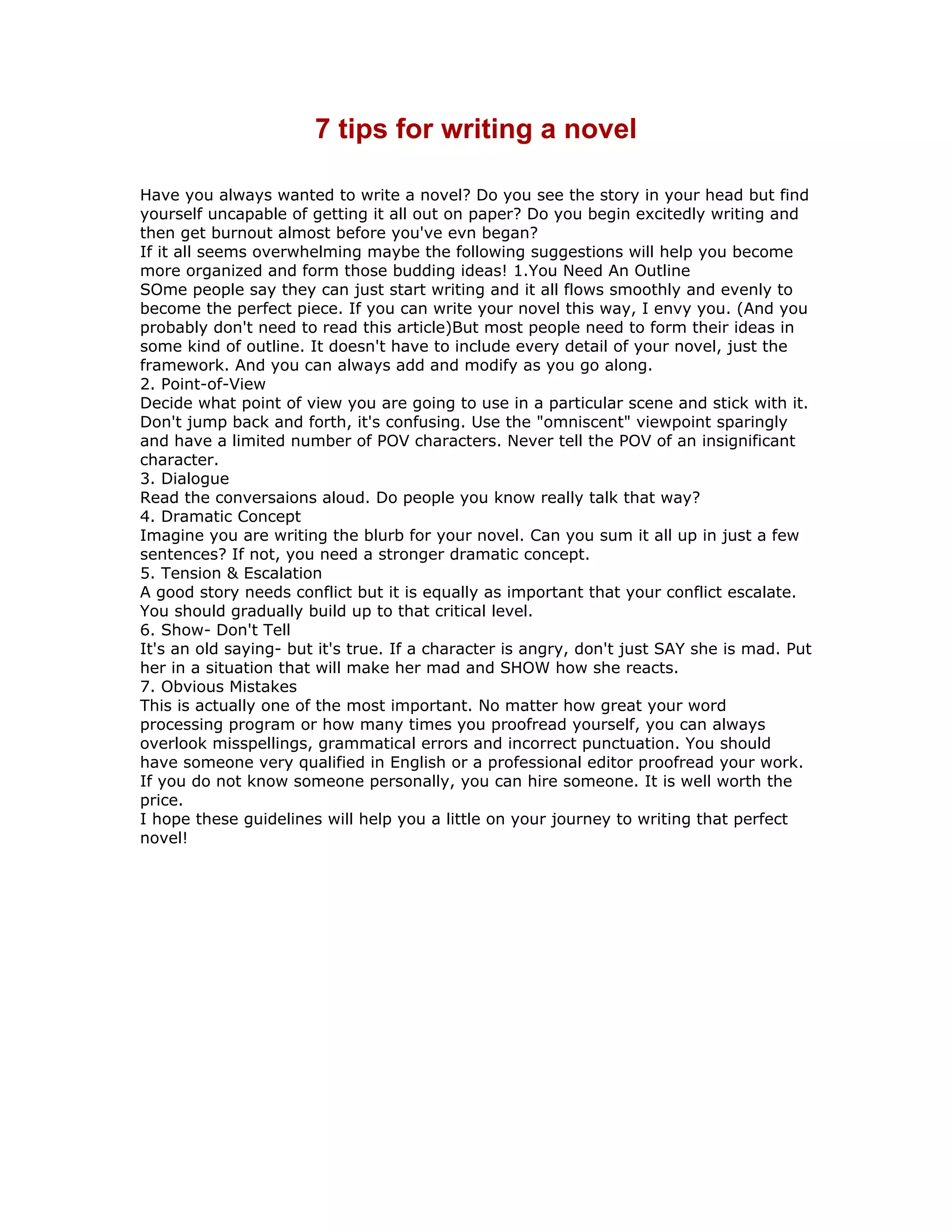 7 tips for writing a novel | PDF | Screenwriting | Content Production