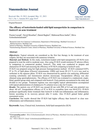 The efficacy of Isotretinoin-loaded solid lipid nanoparticles in ...