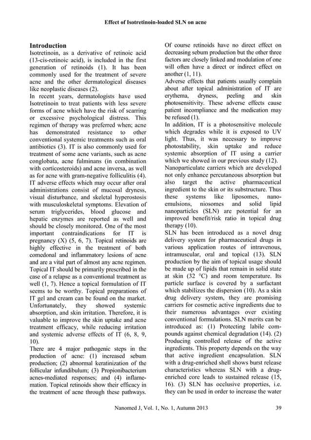 The efficacy of Isotretinoin-loaded solid lipid nanoparticles in ...