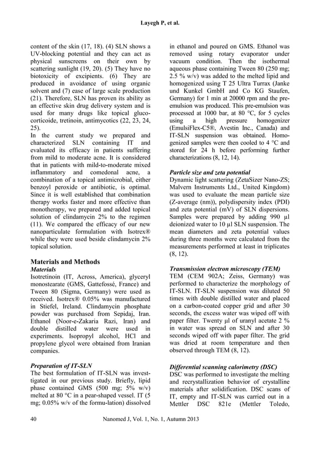 The efficacy of Isotretinoin-loaded solid lipid nanoparticles in ...