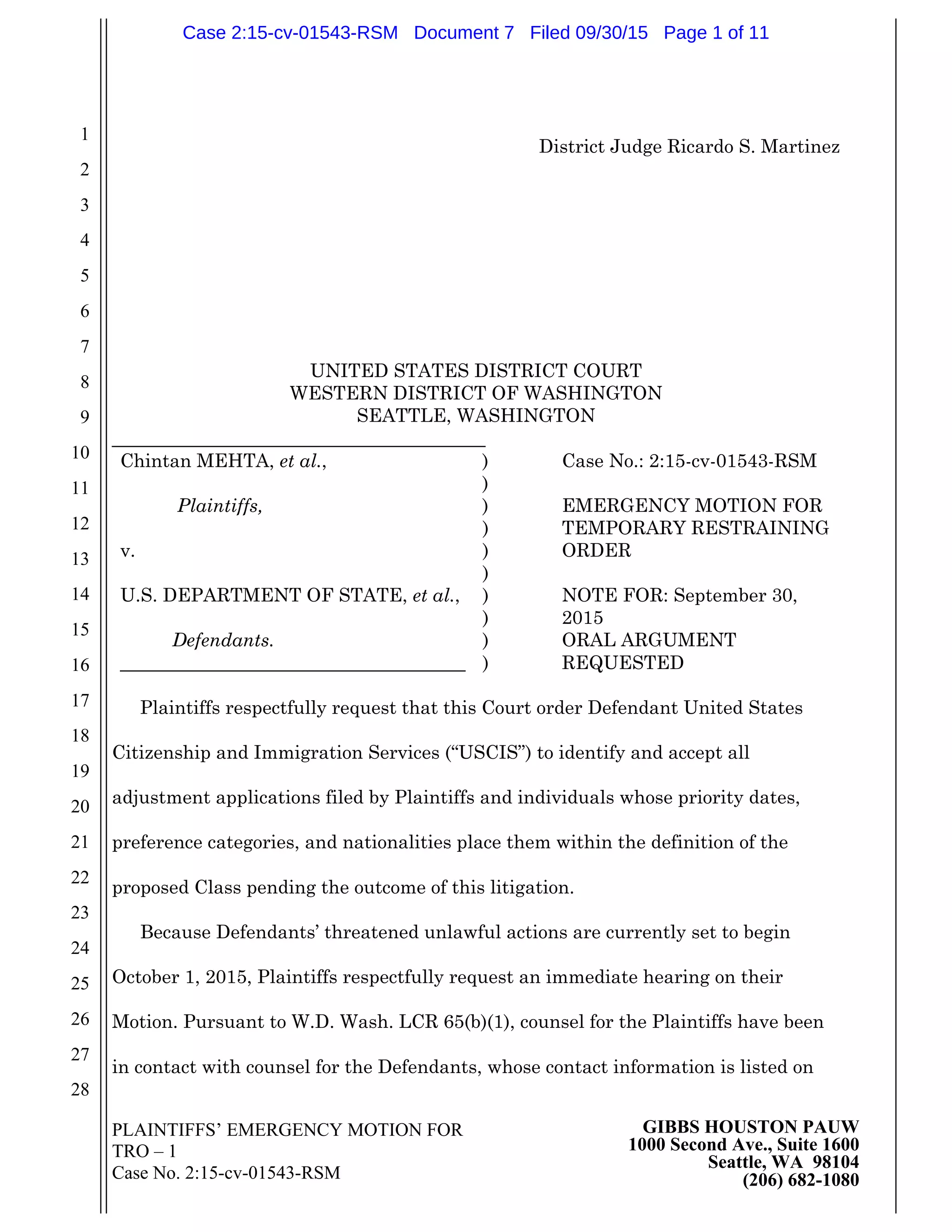 Emergency Motion for Temporary Restraining Order | PDF Emergency Motion for Temporary Restraining Order | PDF