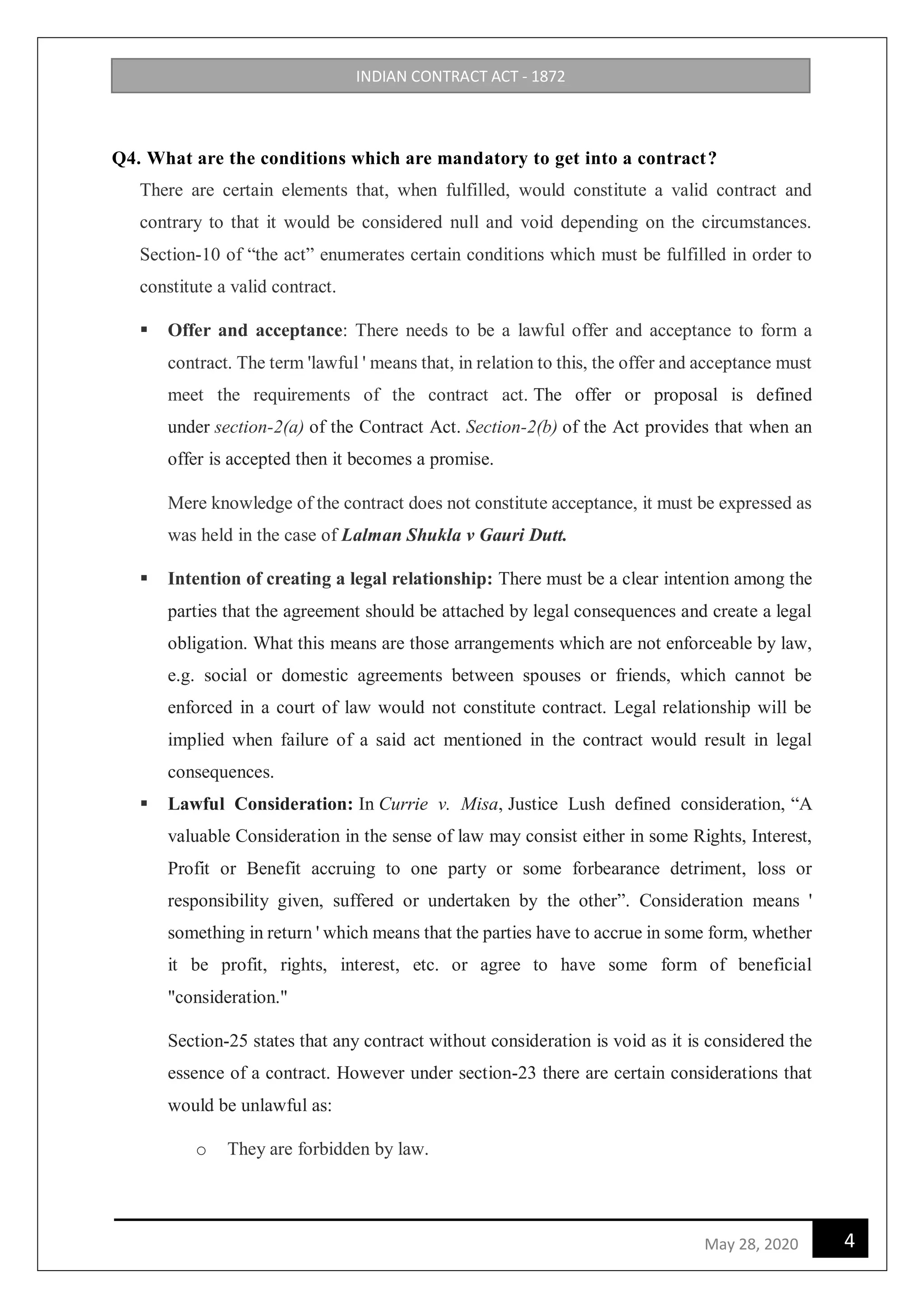 Indian Contract Act - 1872 | PDF