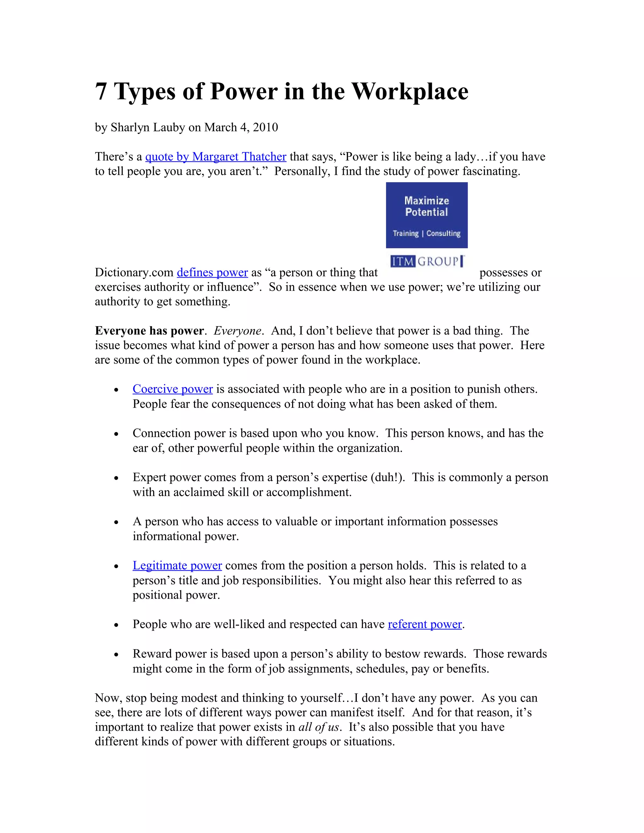 7 types of power in the workplace | DOC