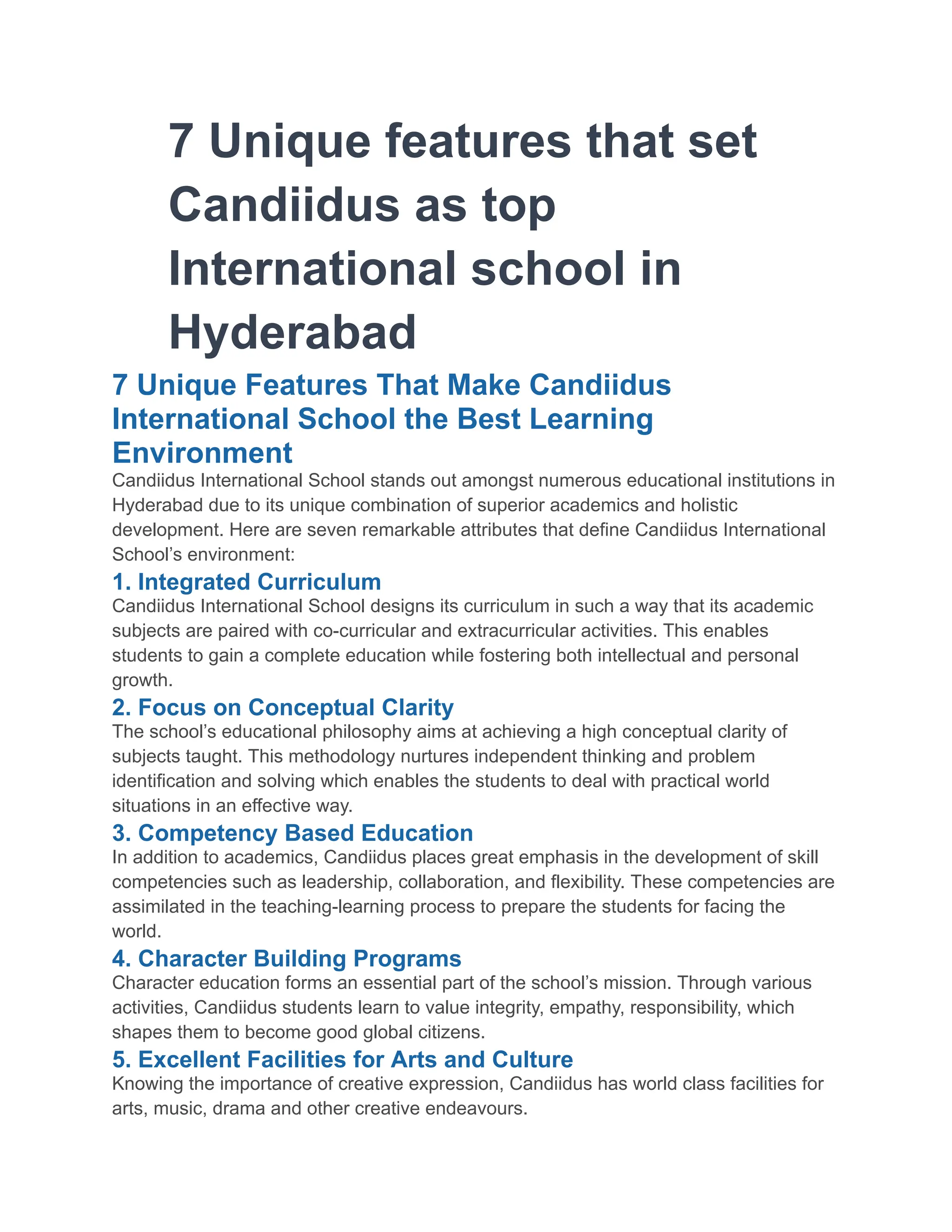 7 Unique features that set Candiidus as top International school in ...