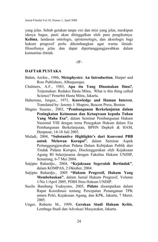 LANDASAN FILOSOFIS MAZHAB HUKUM PROGRESIF: TINJAUAN FILSAFAT ILMU | PDF