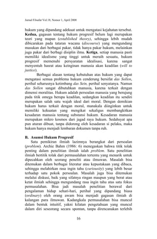 LANDASAN FILOSOFIS MAZHAB HUKUM PROGRESIF: TINJAUAN FILSAFAT ILMU | PDF