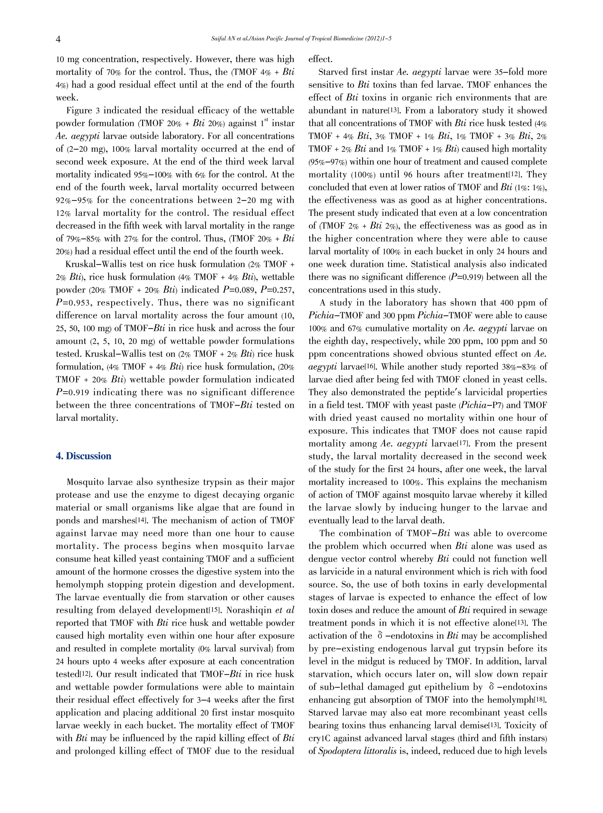 Effects of TMOF-Bti against Aedes outside lab | PDF