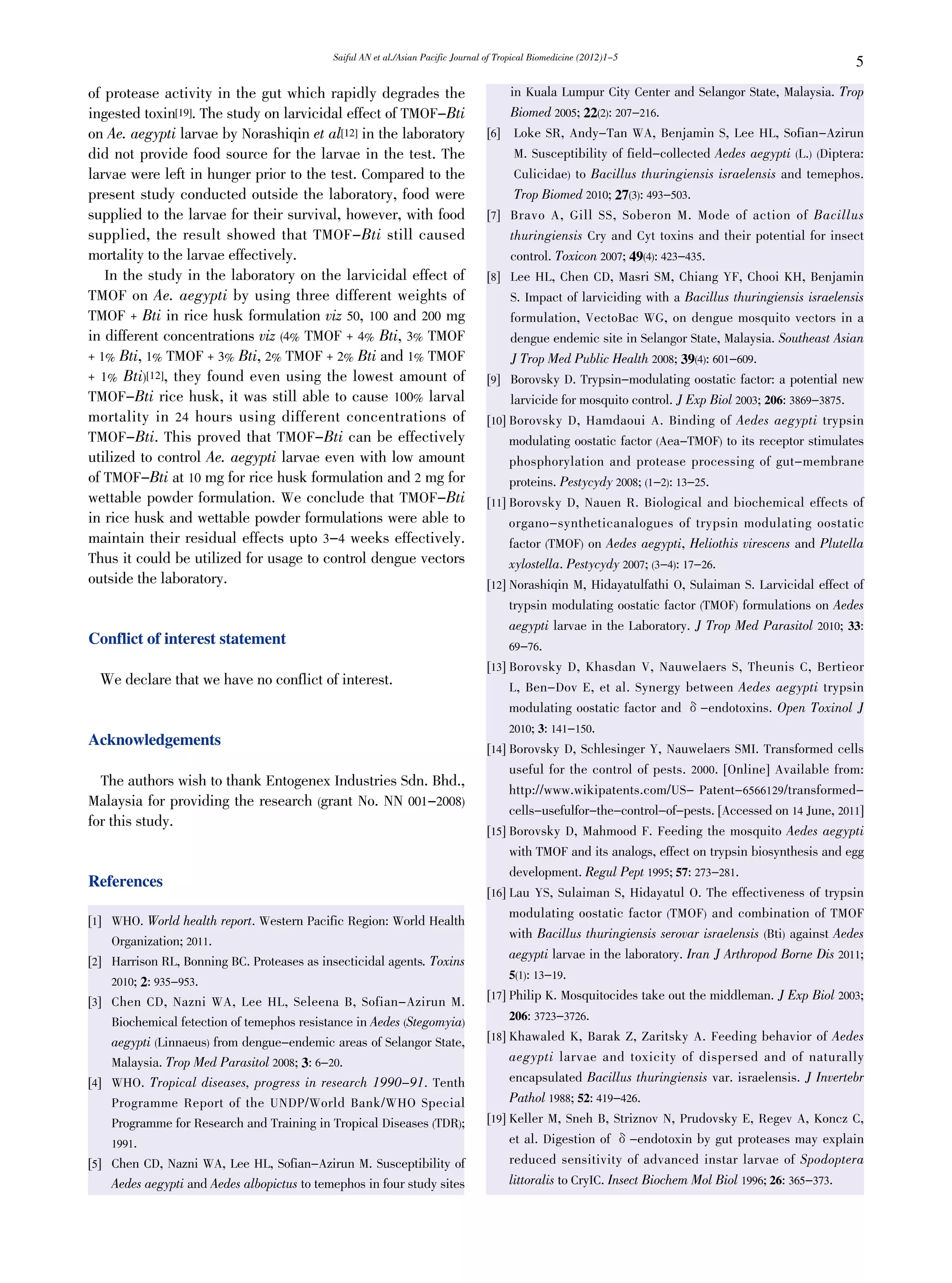 Effects of TMOF-Bti against Aedes outside lab | PDF