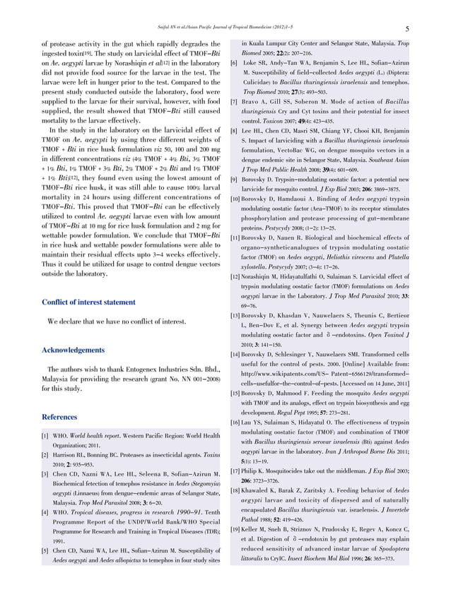 Effects of TMOF-Bti against Aedes outside lab | PDF