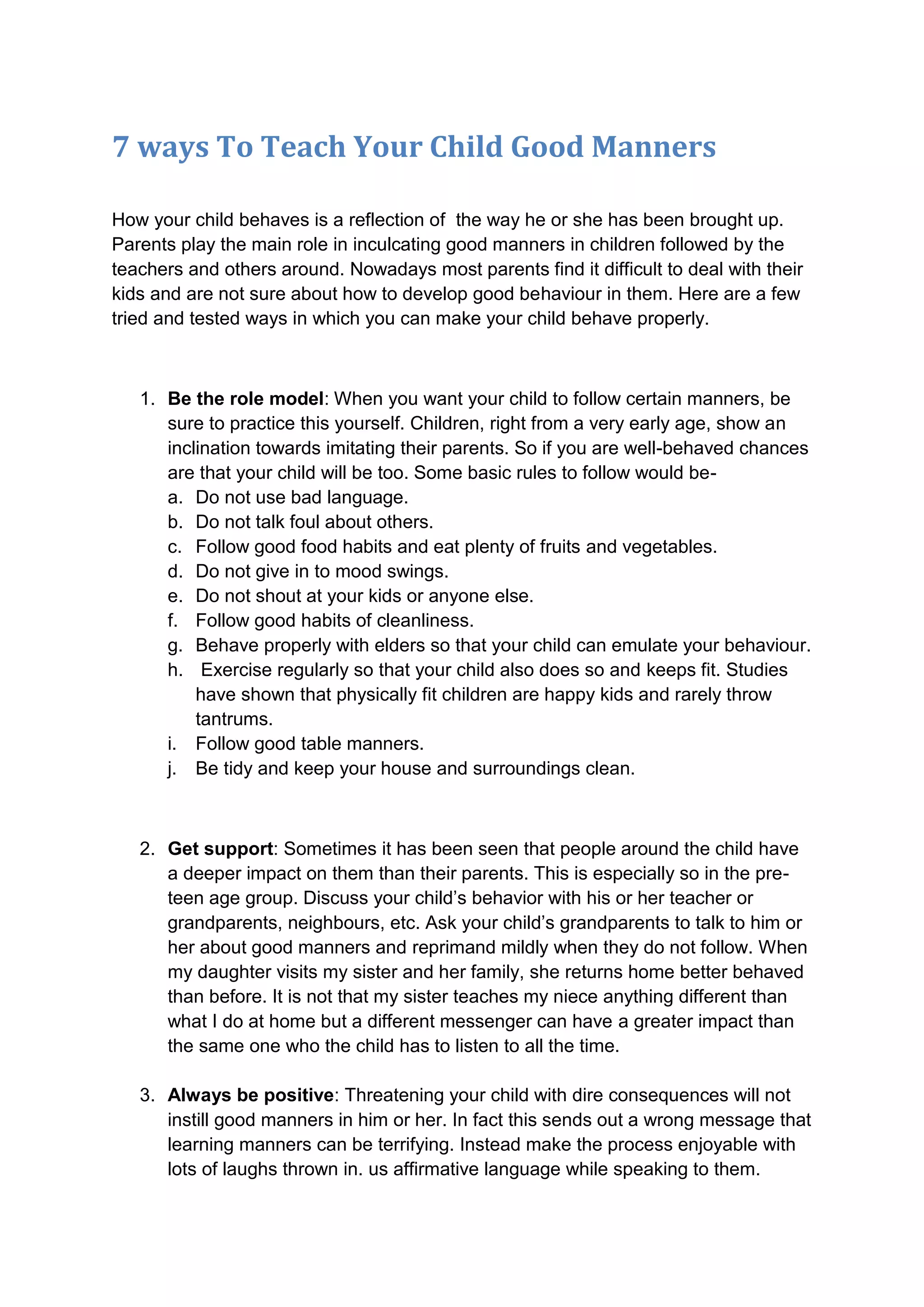 7 ways to teach your child good manners | DOCX