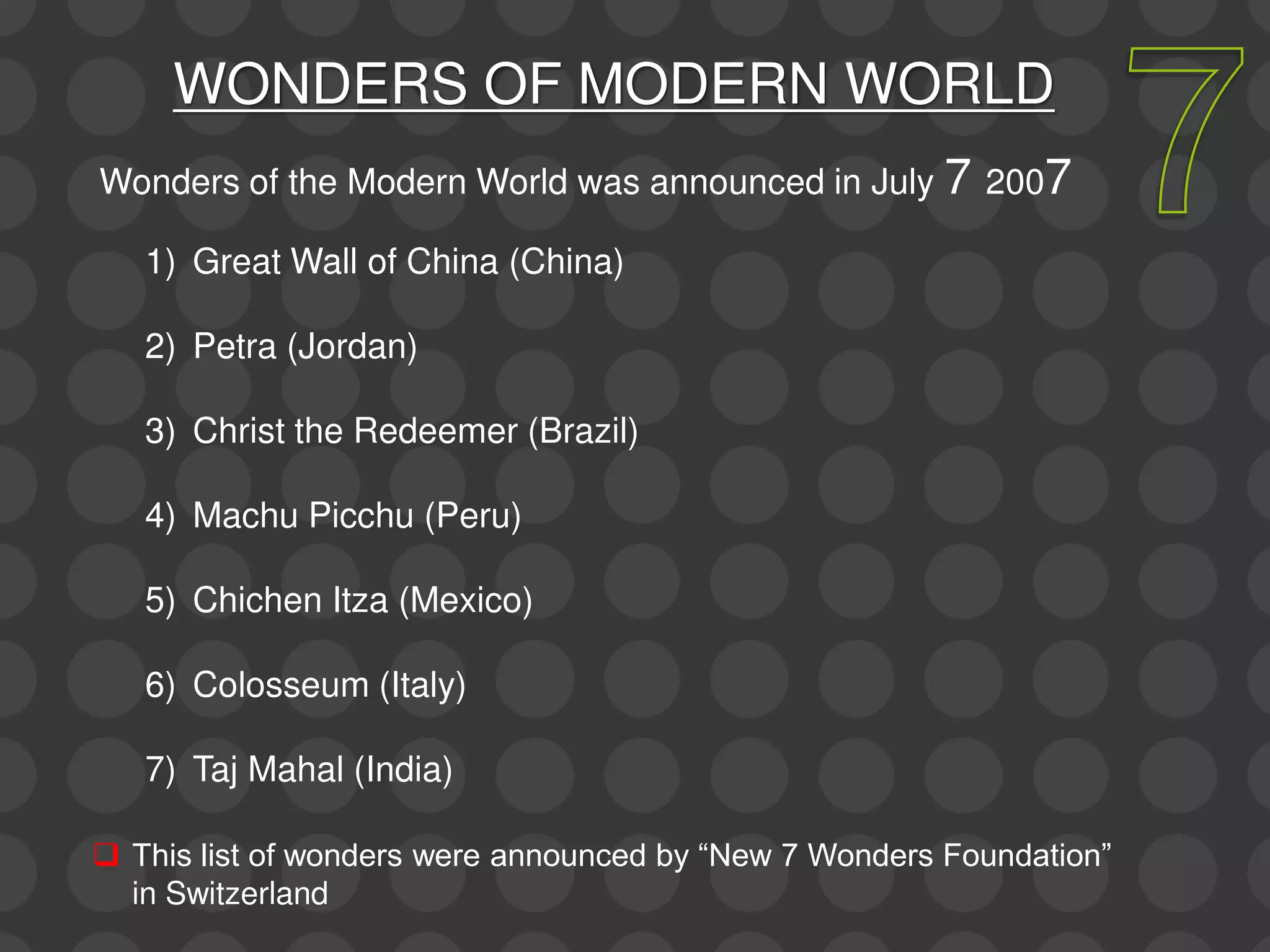 7 wonders of the world | PPT | Free Download