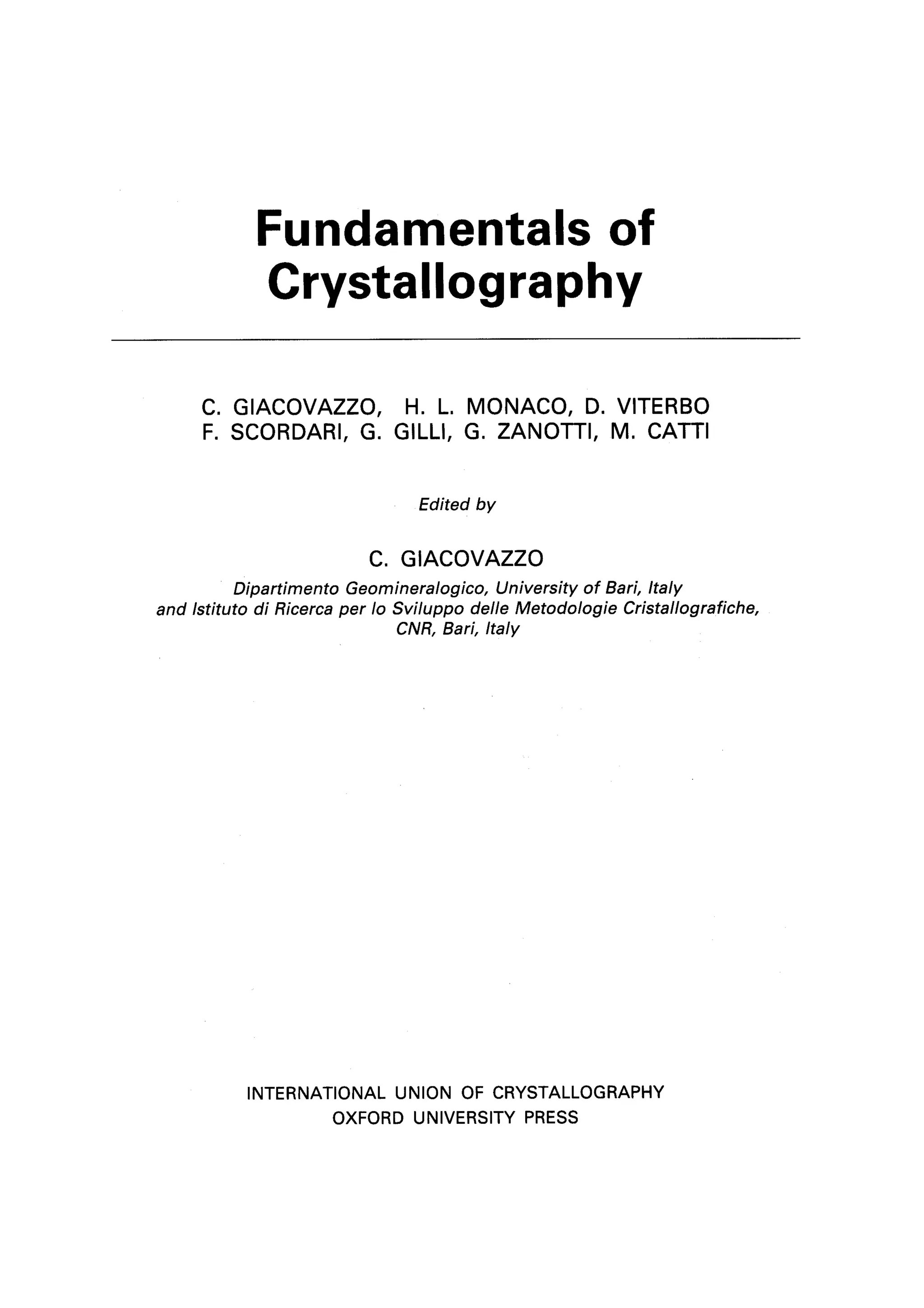 Fundamentals of Crystallography Giacovazzo 2000 | PDF | Chemistry | Science