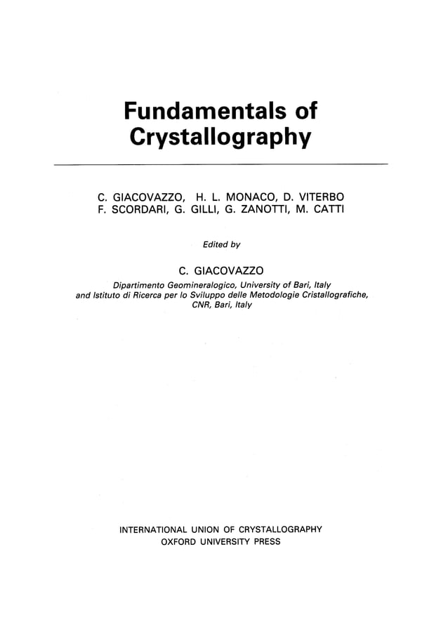 Fundamentals of Crystallography Giacovazzo 2000 | PDF | Chemistry | Science