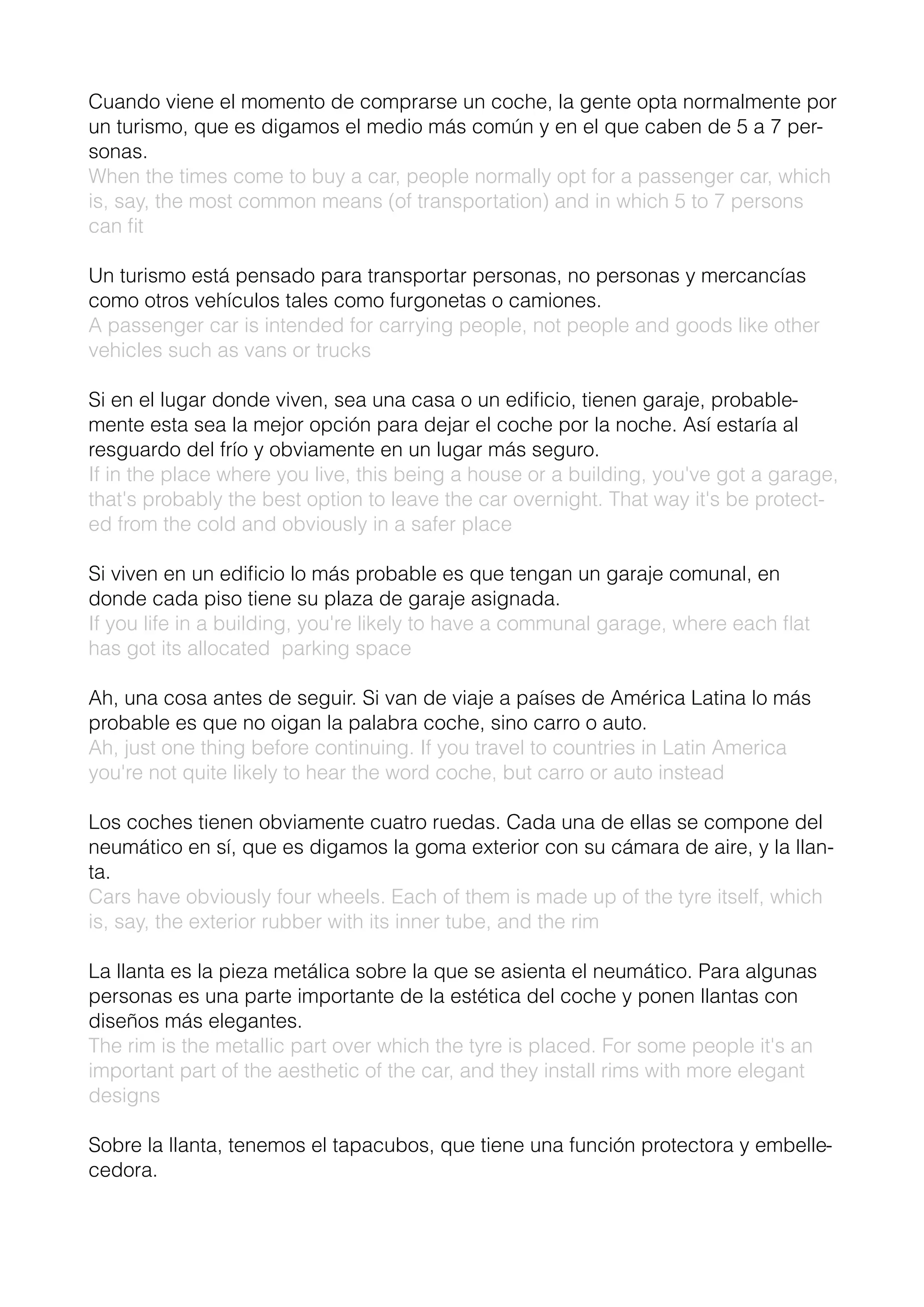 Las partes del coche (primera parte) | PDF