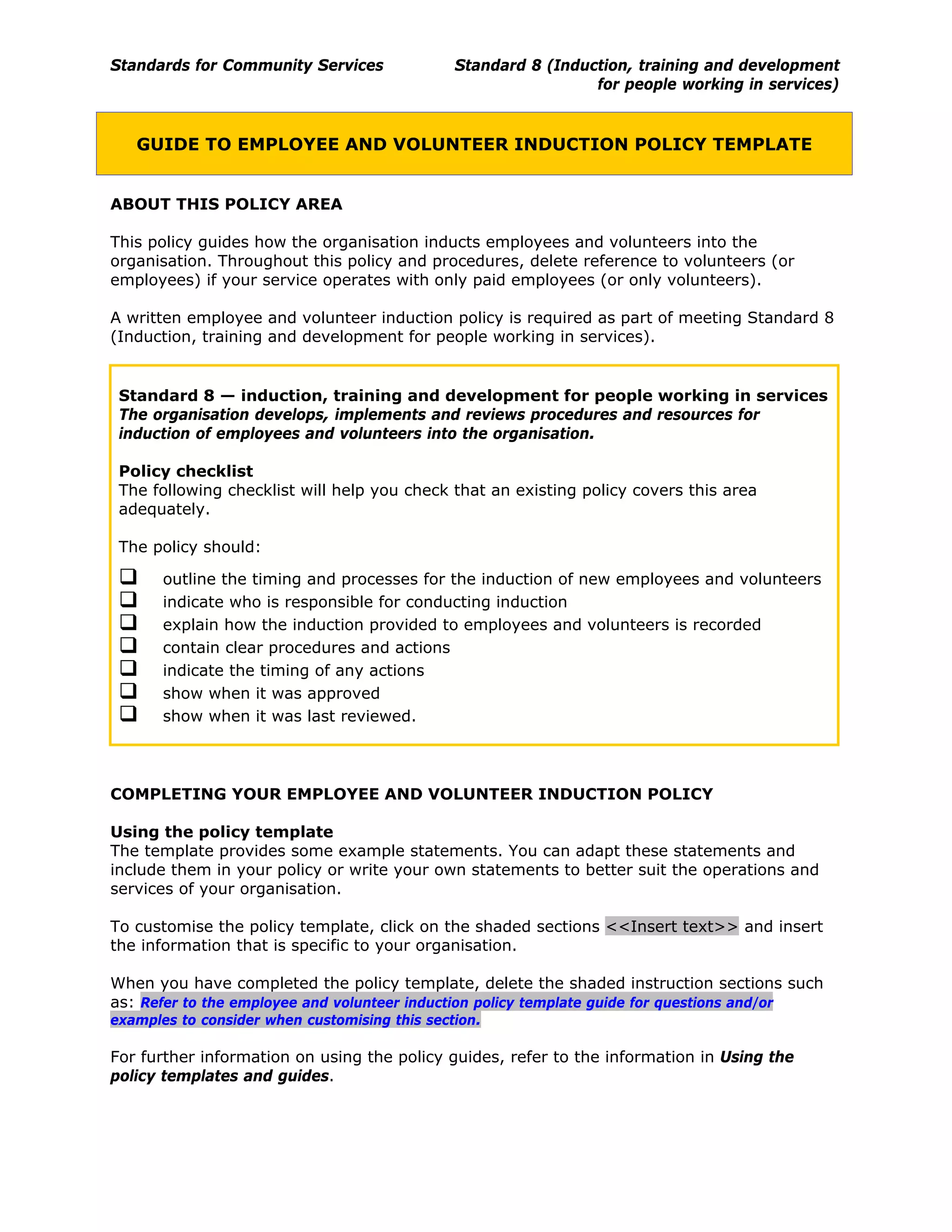 8.1 employee-and-volunteer-induction-policy-guideline | PDF