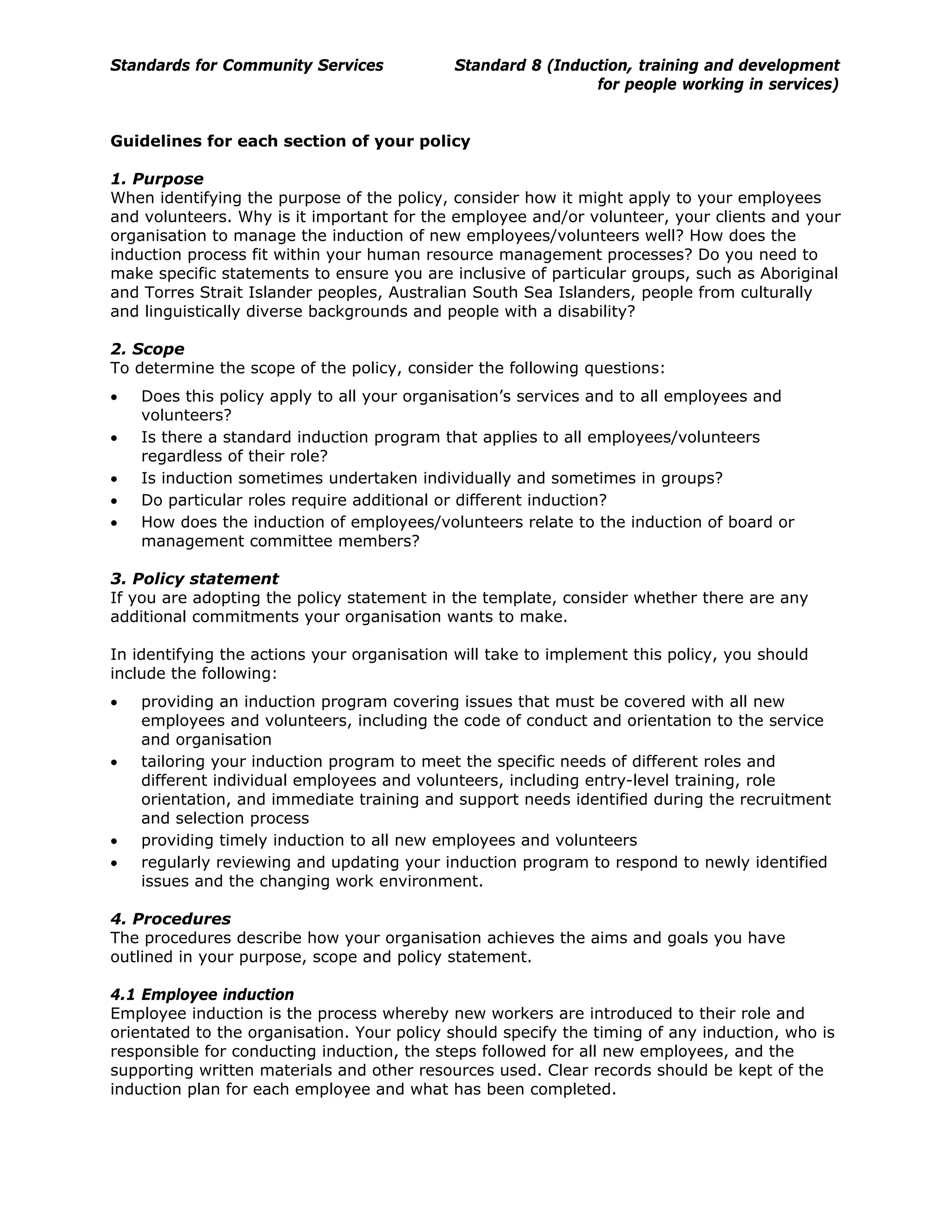 8.1 employee-and-volunteer-induction-policy-guideline | PDF