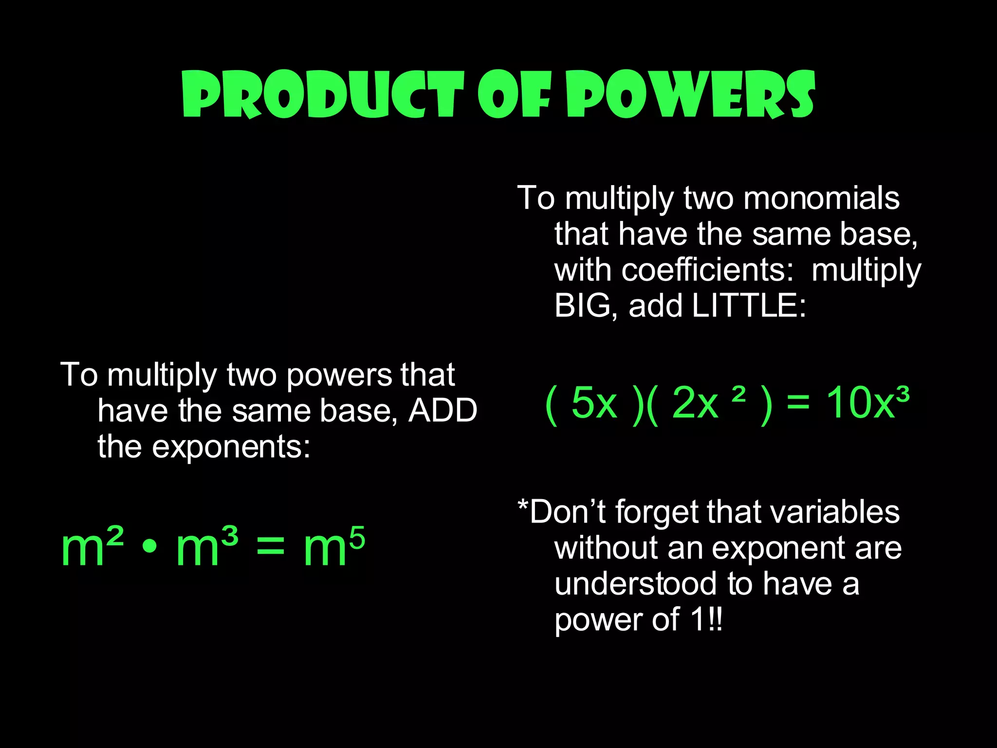 8 1 Multiplying Monomials | PPT