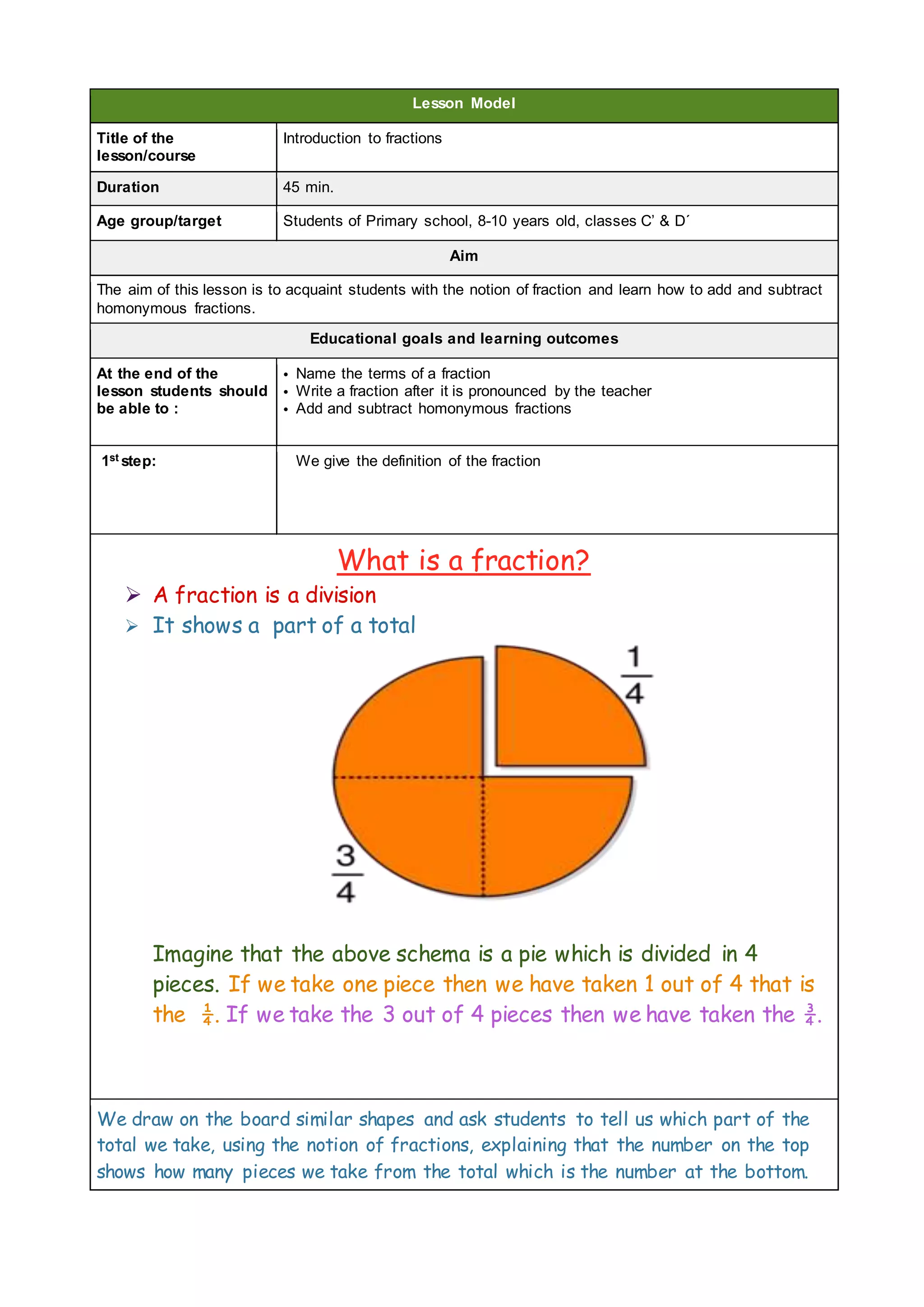 introduction to fractions | DOCX | Primary Education | Education