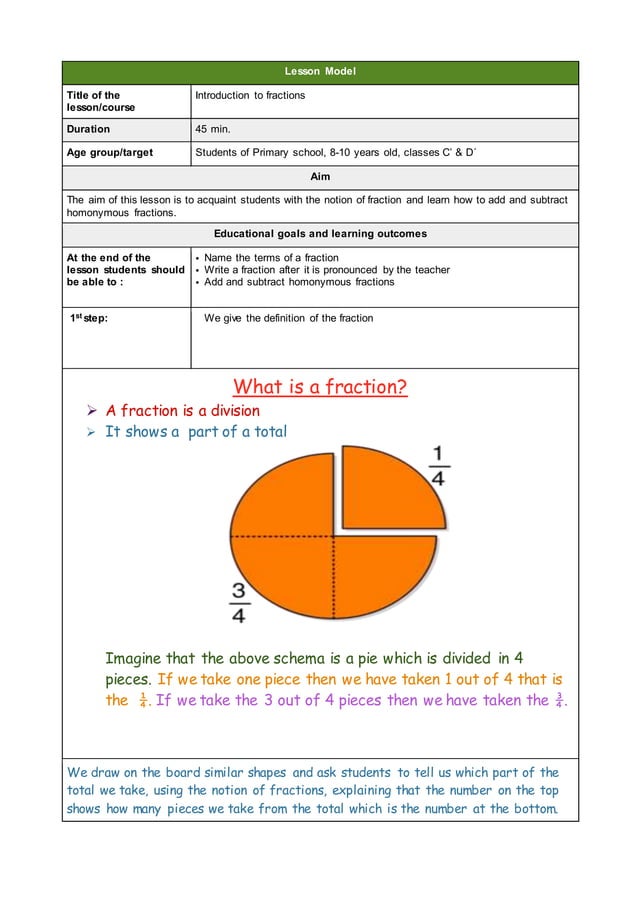 introduction to fractions | DOCX | Primary Education | Education