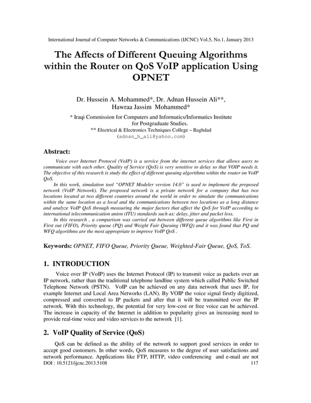 8the Affects Of Different Queuing Algorithms Within The Router On Qos 3356