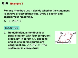 8.4 properties of rhombuses, rectangles, and squares | PPTX