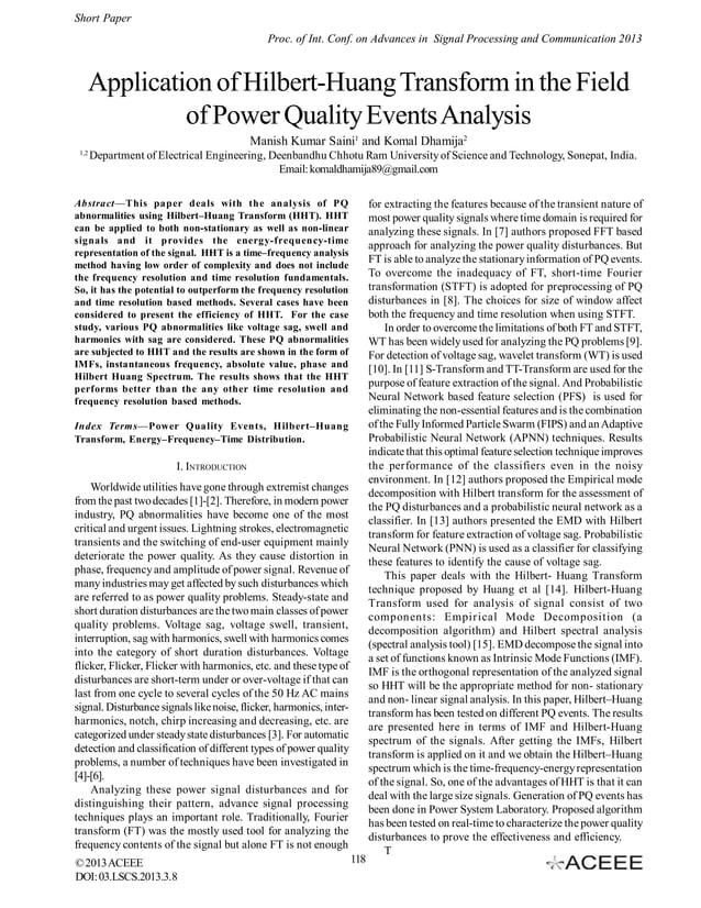 Application of Hilbert-Huang Transform in the Field of Power Quality Events Analysis | PDF