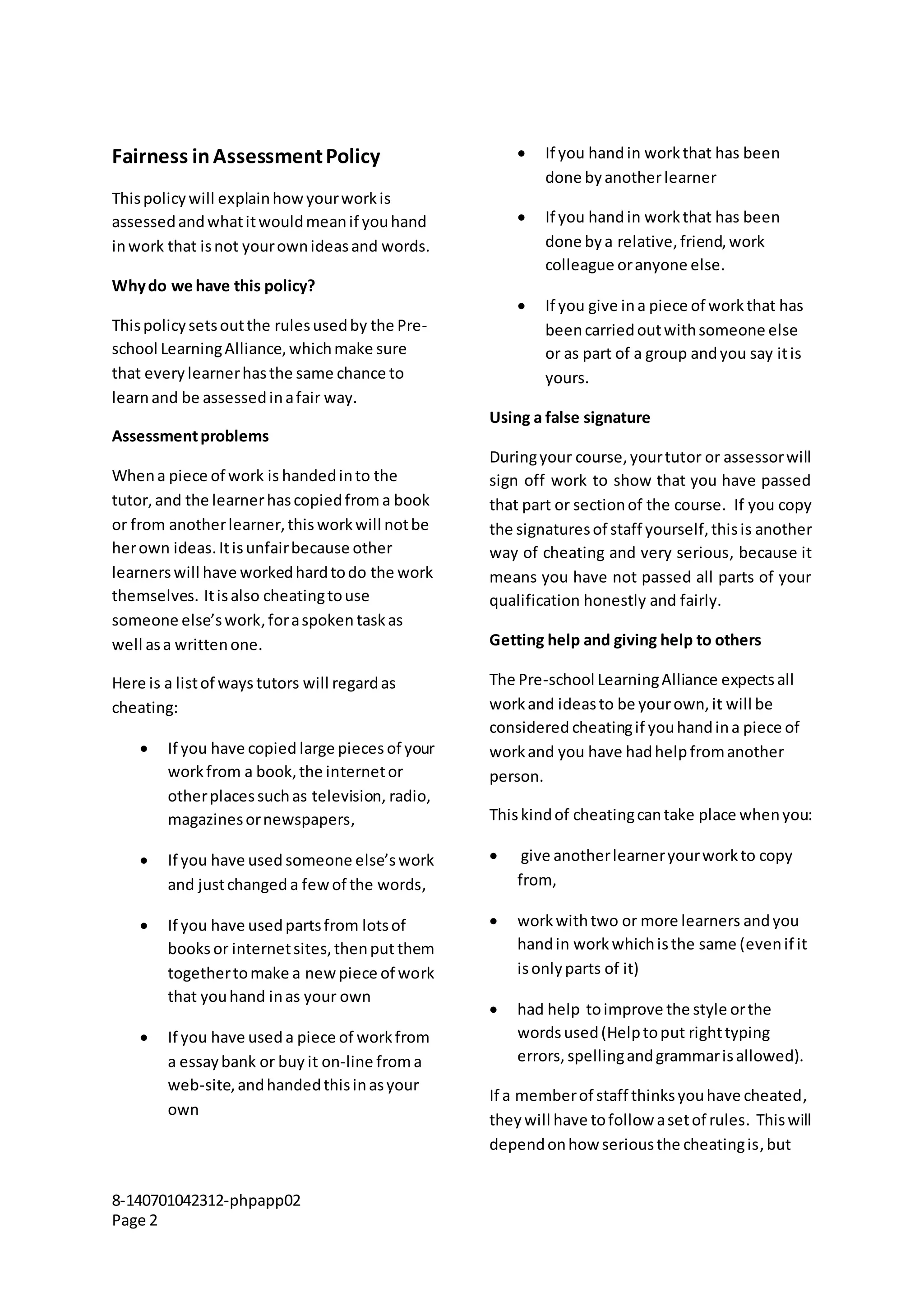 8.fairness in assessment policy and procedure 2014 15 | DOCX ...
