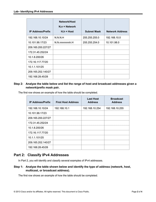 8.1.4.8 lab identifying i pv4 addresses | PDF | Computer Networking | Computing